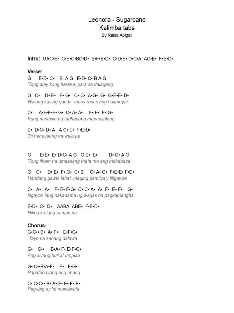 Leonora - Sugarcane Kalimba Tabs | PDF