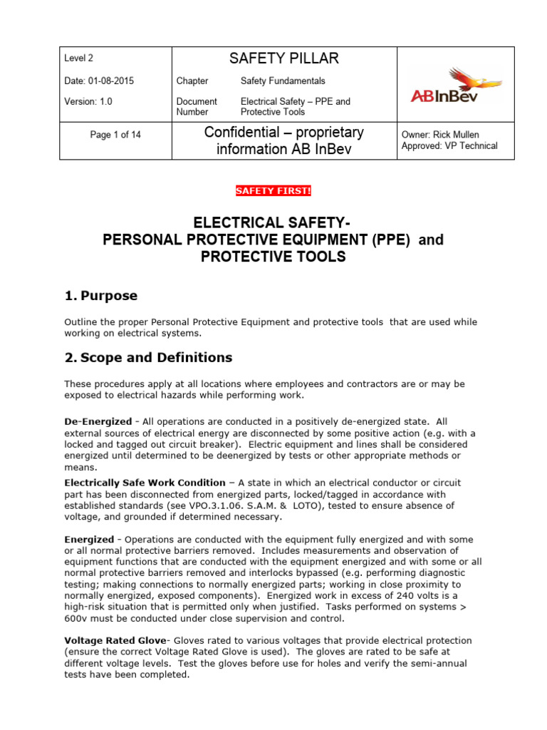 Electrical Safety: PPE Guidelines | PDF | Personal Protective Equipment | Electrical Engineering