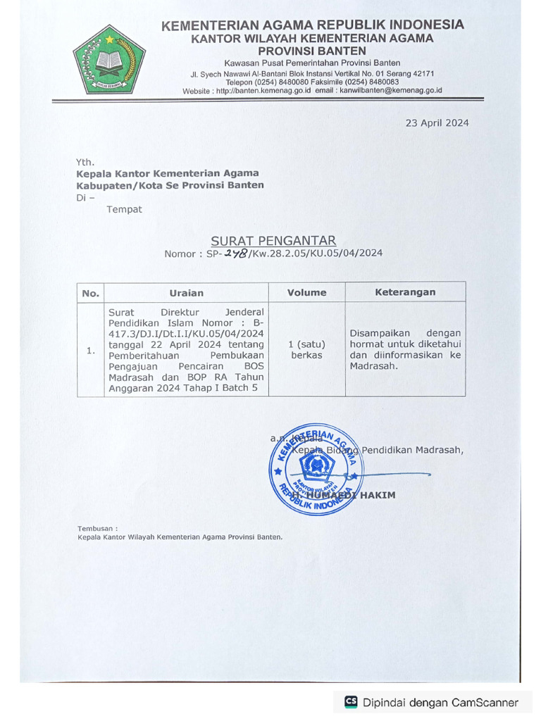 Surat Pembukaan Pengajuan BOP RA Dan BOS Tahap 1 Batch 5 | PDF