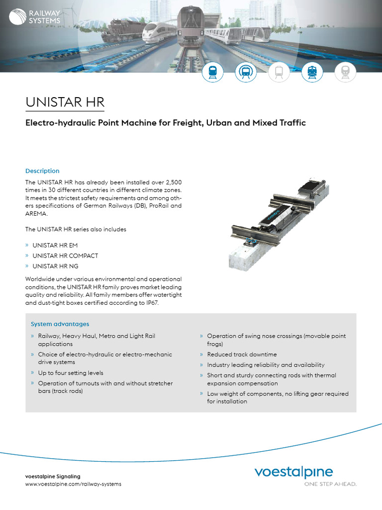 Railwaysystems Factsheet Point Machine With Internal Locking UNISTAR HR EN | PDF | Reliability ...
