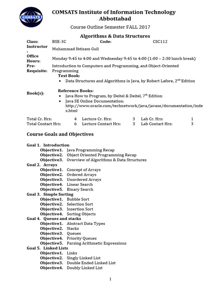 COMSATS Institute of Information Technology Abbottabad: Algorithms & Data Structures | PDF ...