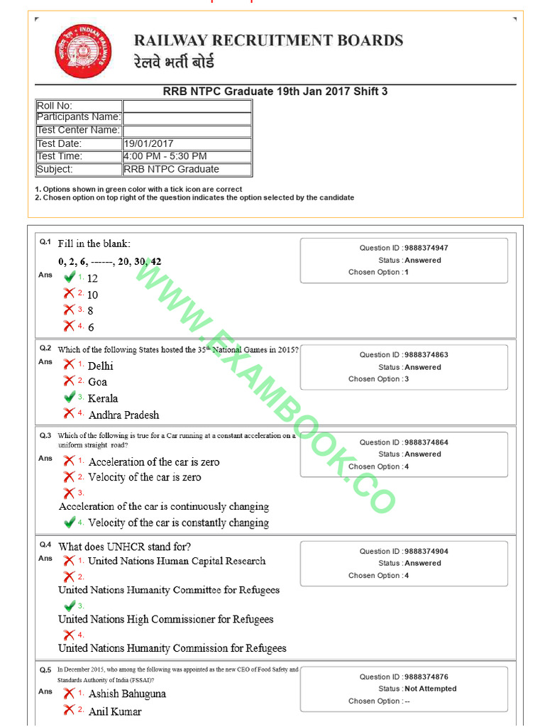 RRB NTPC Paper | PDF | Qualifications | Tests