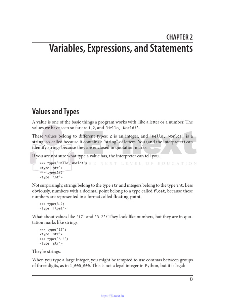 2-Variables and Expressions (E-Next - In) | PDF | Data Type | Reserved Word