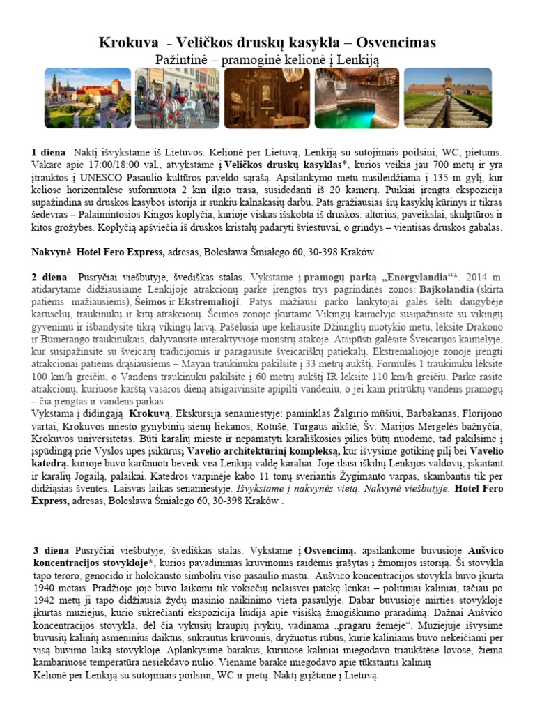 Krokuva Veličkos Druskų Kasykla Osvencimas 3d | PDF