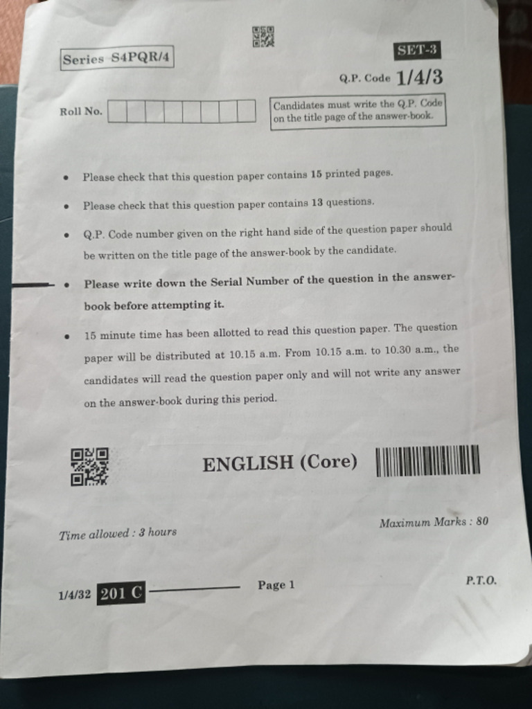 English Core Set 3 Board Question Paper | PDF