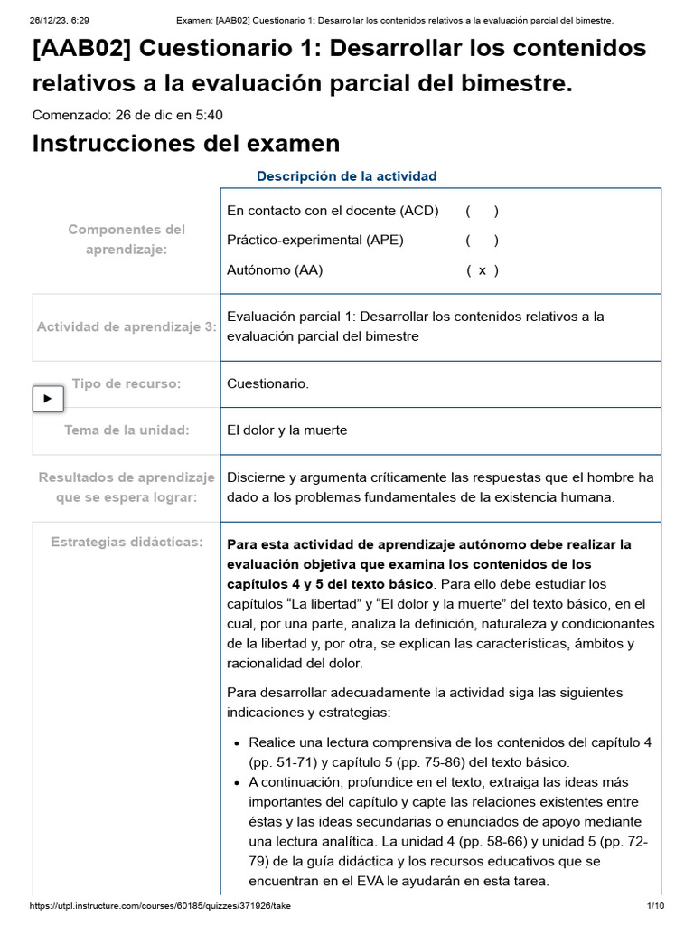 Examen - (AAB02) Cuestionario 1 - Desarrollar Los Contenidos Relativos A La Evaluación Parcial ...