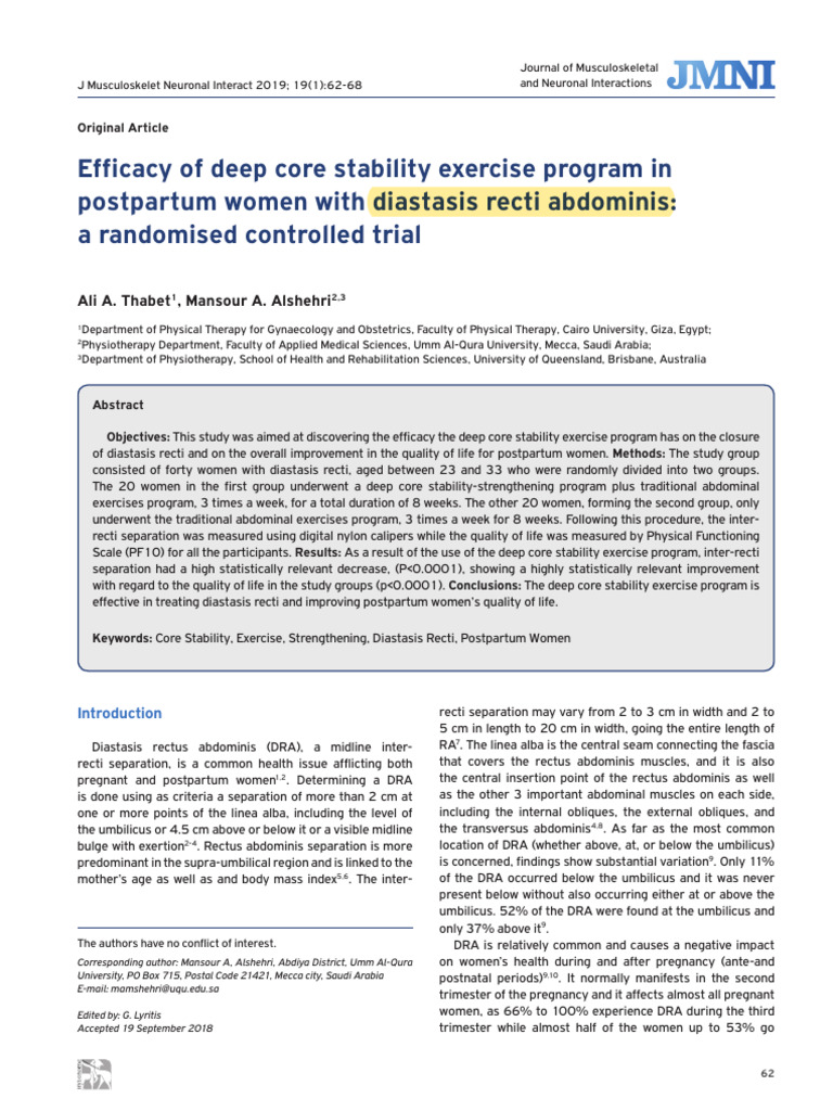 Deep Core Stability for Diastasis Recti | PDF | Physical Therapy ...
