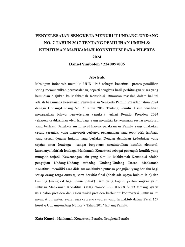 Uts Hukum Acara MK (Daniel Simbolon) | PDF