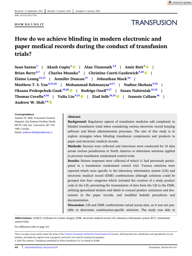 Transfusion - 2024 - Santos - How Do We Achieve Blinding in Modern ...