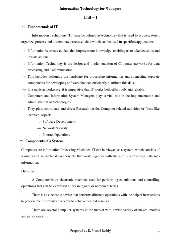 Itm Unit 1 Pdf Input Output Computer Data Storage