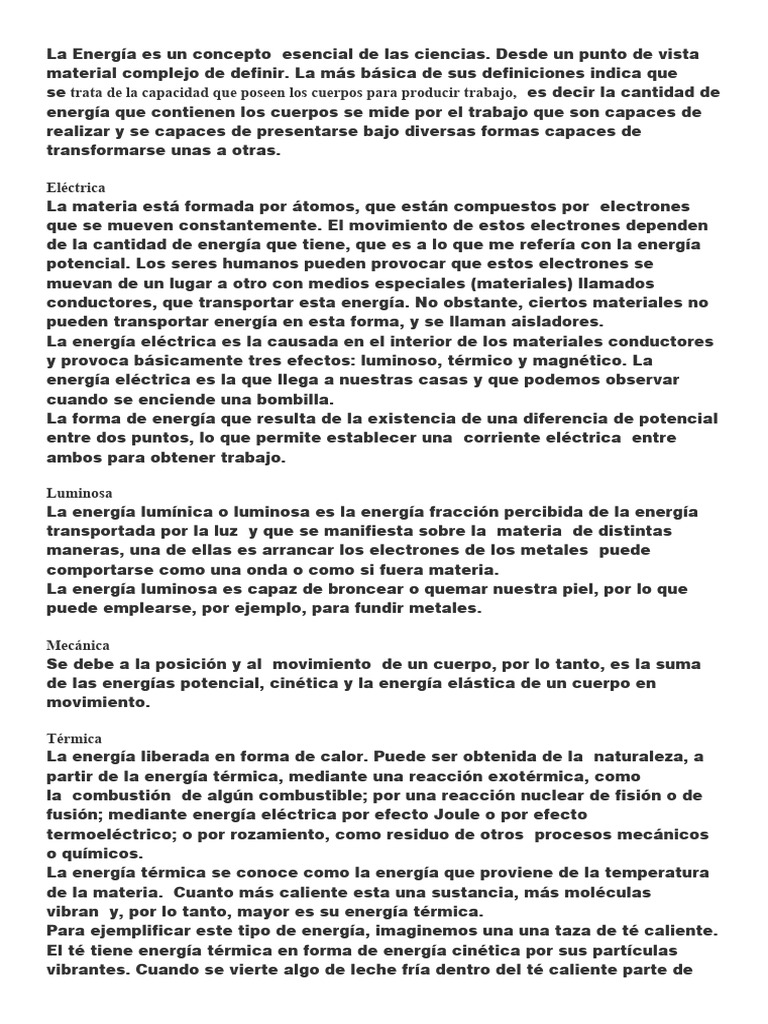 Tipos de Energía y sus Características | PDF | Ligero | Radiación ...