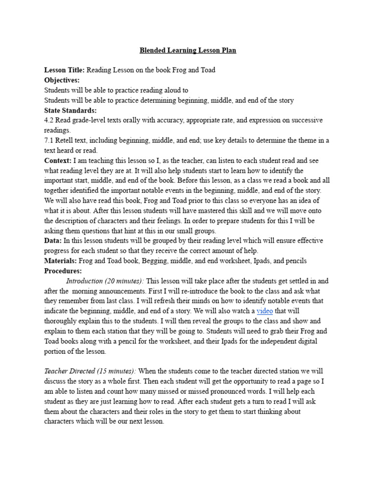 Blended Learning Lesson Plan 1 1 | PDF | Lesson Plan | Learning
