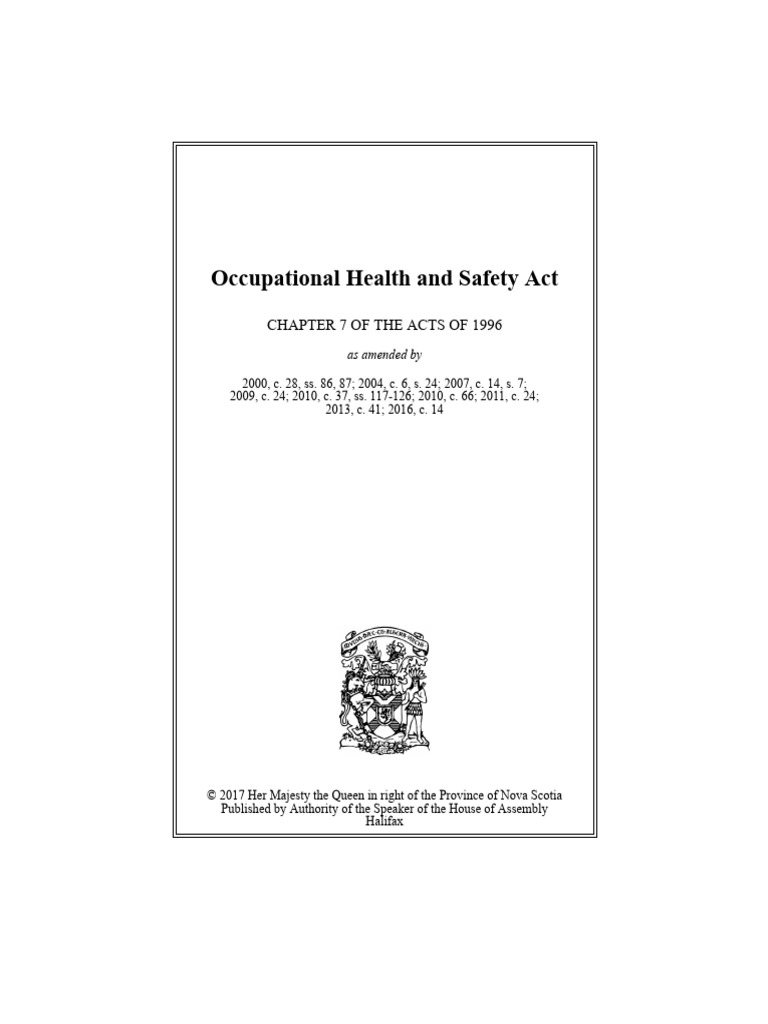 Nova Scotia Occupational Health Act | PDF | Occupational Safety And ...