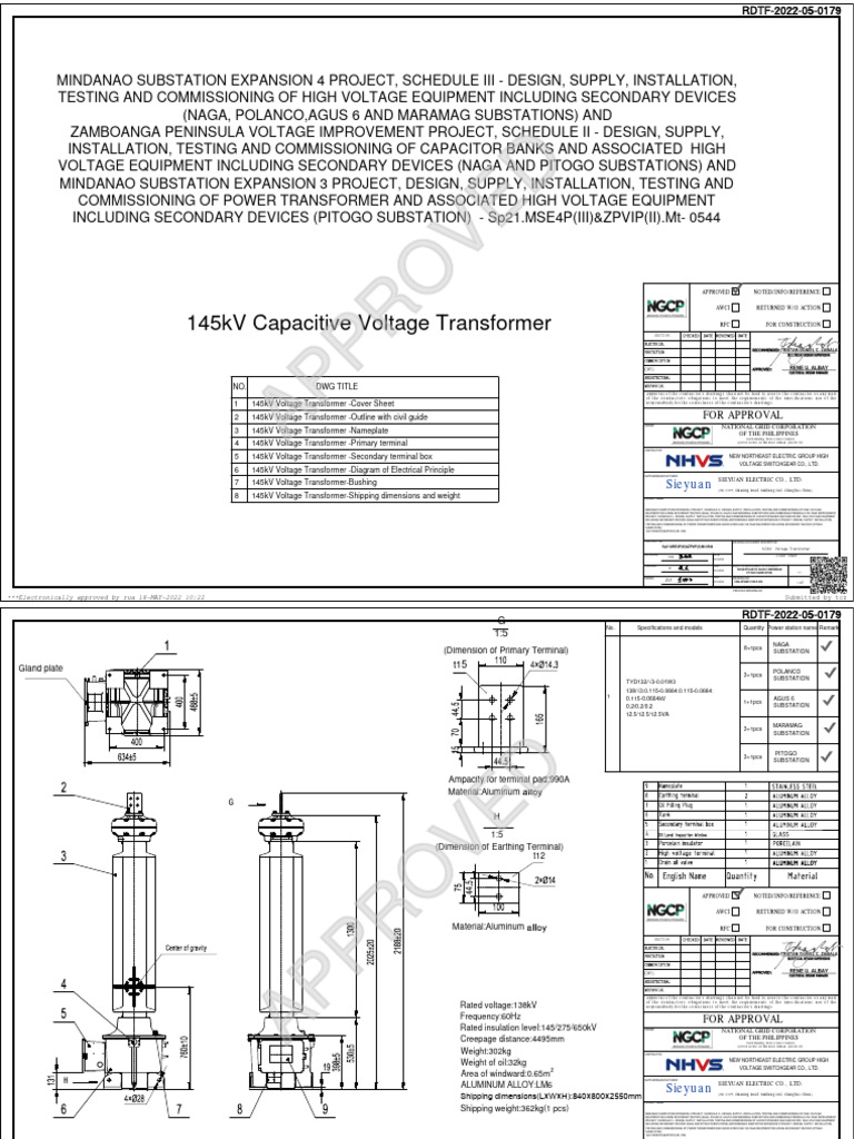 145kV CVT Outline Drawing (1) | PDF | Electrical Substation | Transformer