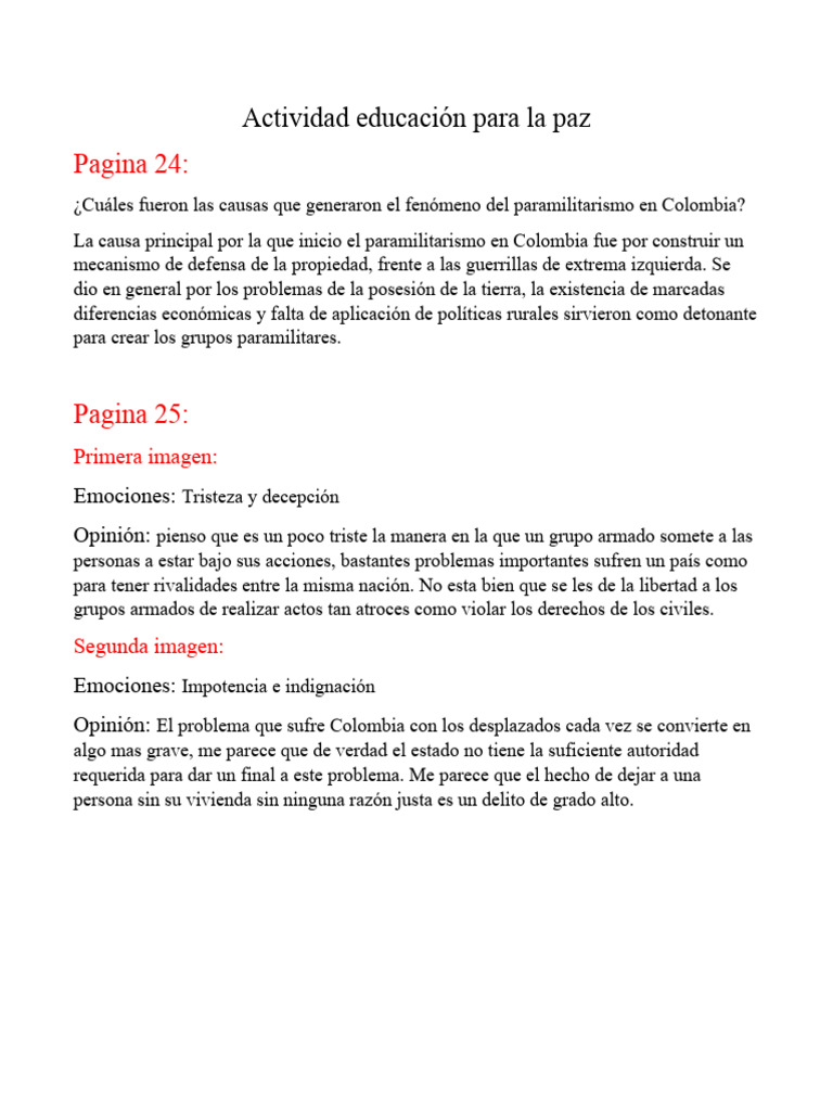 Actividad Educación Para La Paz Pdf