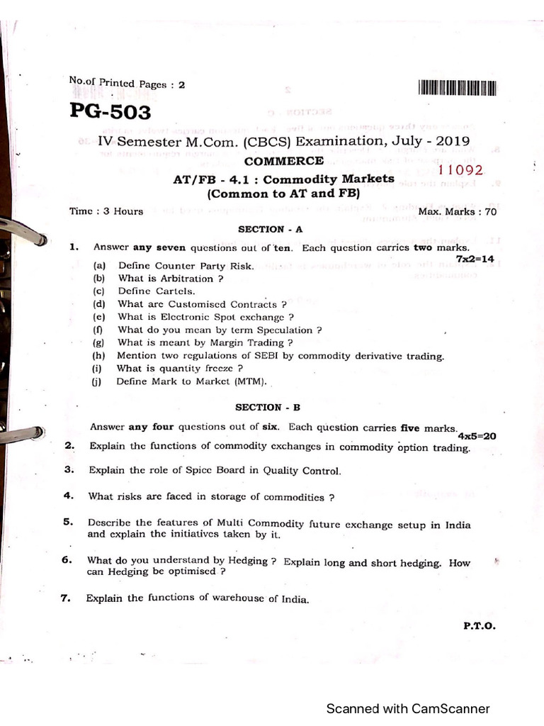 MCom Question Paper July 2019 | PDF
