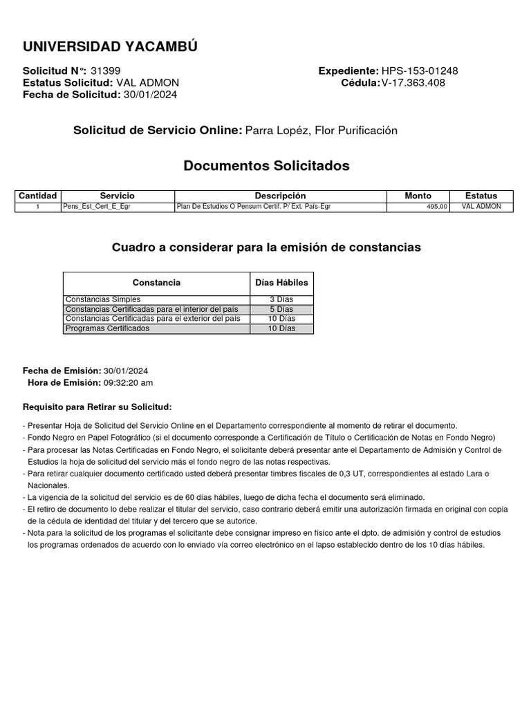 Solicitud de Servicio HPS-153-01248 - Registro 31399 | PDF | Documento de identidad