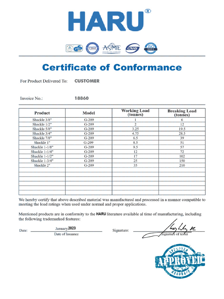 Certificado Grillete Lira Haru | PDF