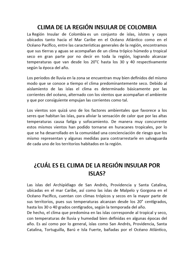 Clima de La Región Insular de Colombia | PDF | Clima | Isla