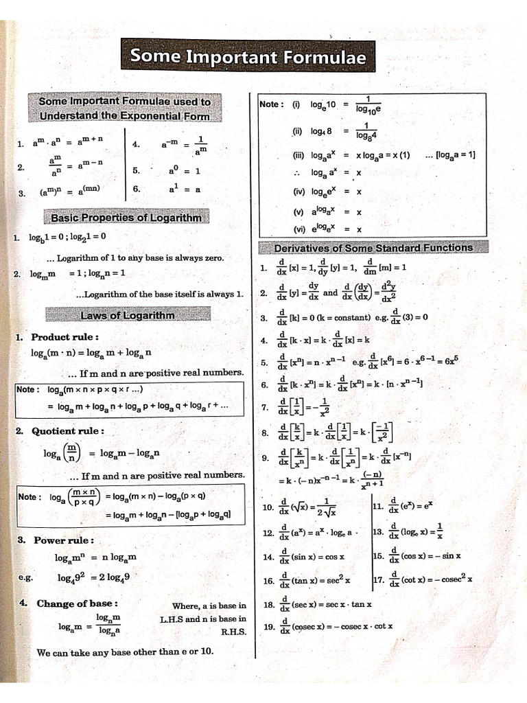 IMP Formulae (App - Maths) | PDF