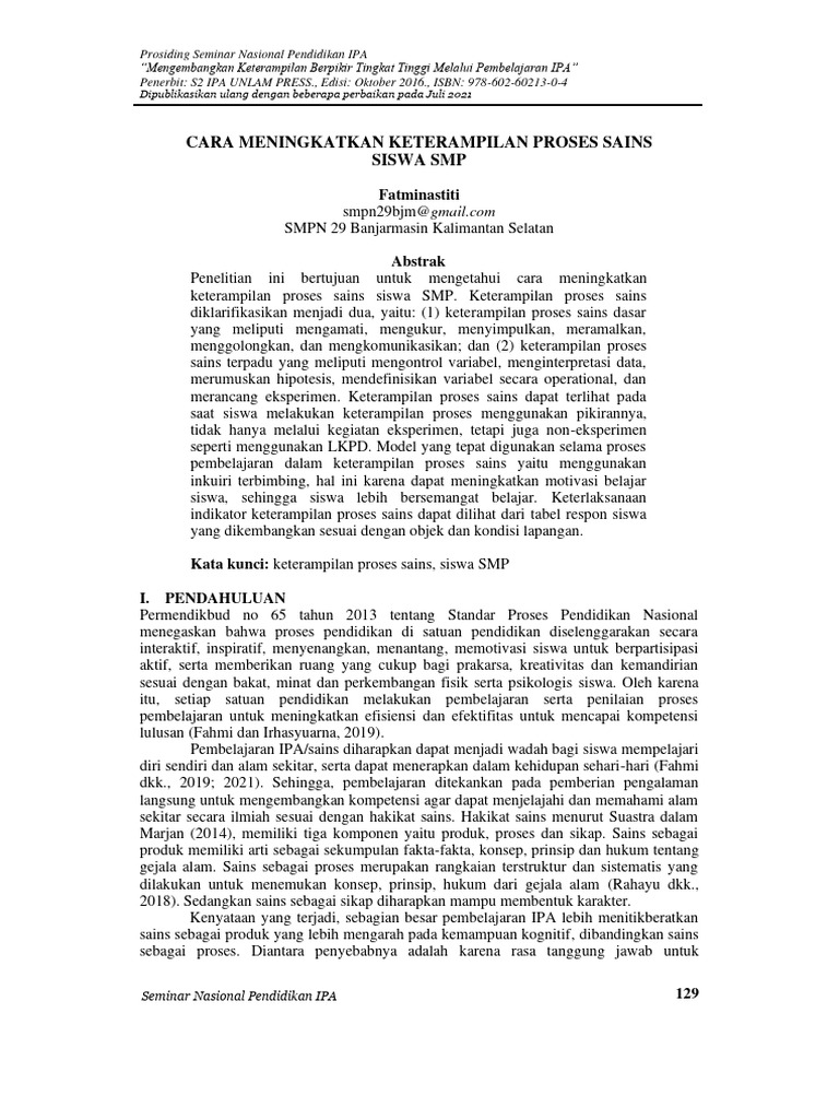 Cara Meningkatkan Keterampilan Proses Sains | PDF