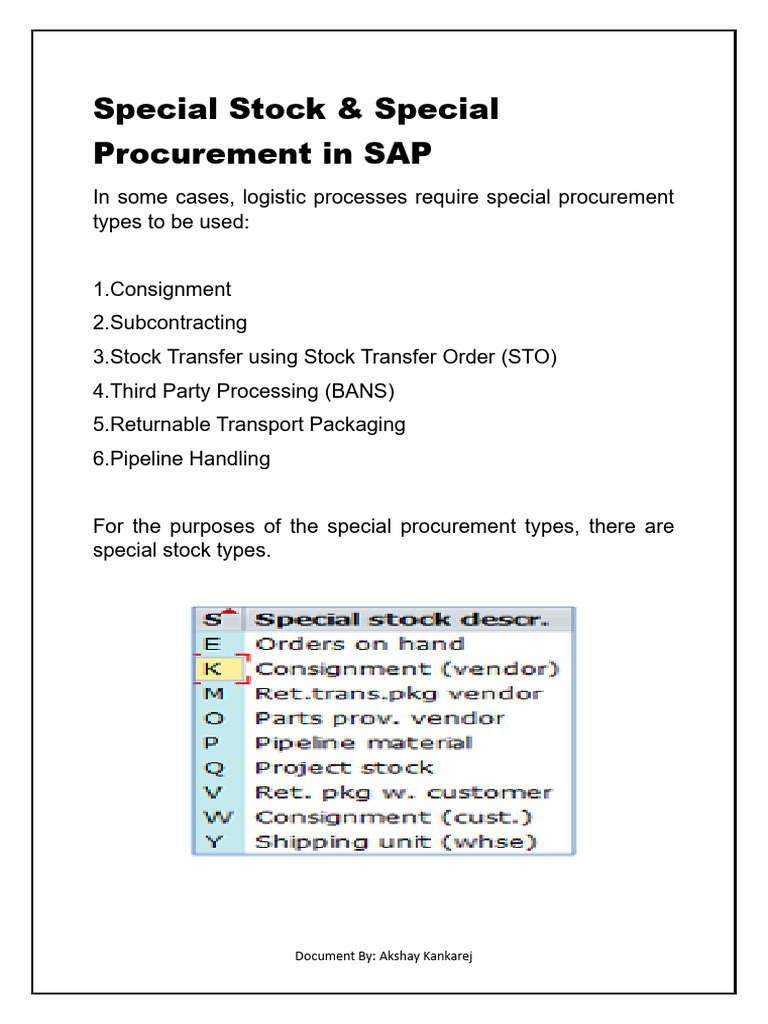 Special Stock & Special Procurement in SAP | PDF | Goods | Receipt