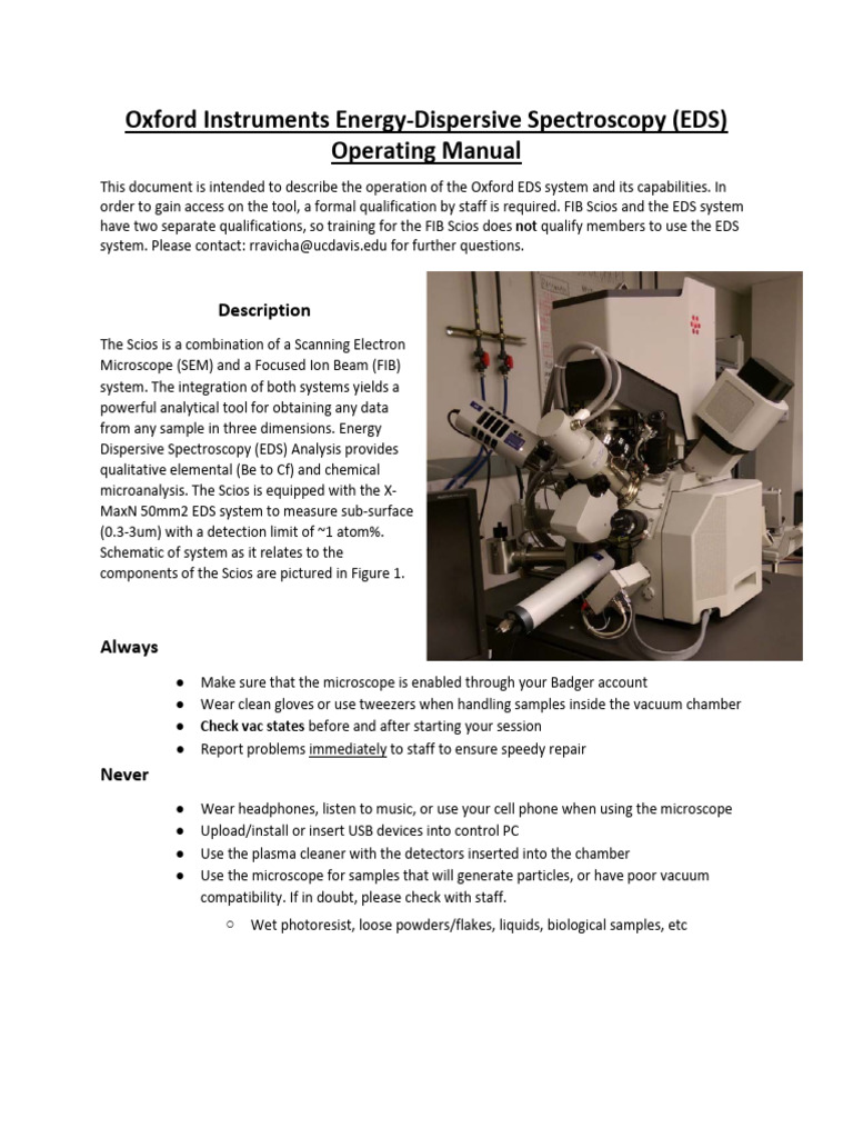 EDS System Operation Manual | PDF | Energy Dispersive X Ray ...