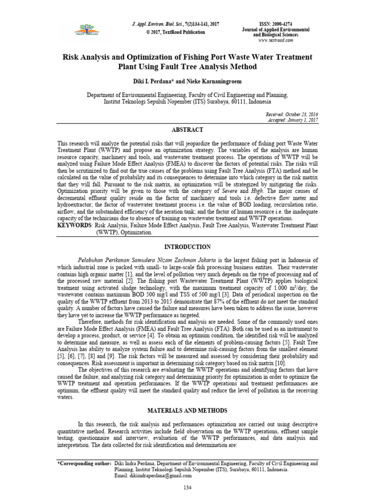Risk Analysis and Optimization of Fishing Port Waste Water Treatment ...