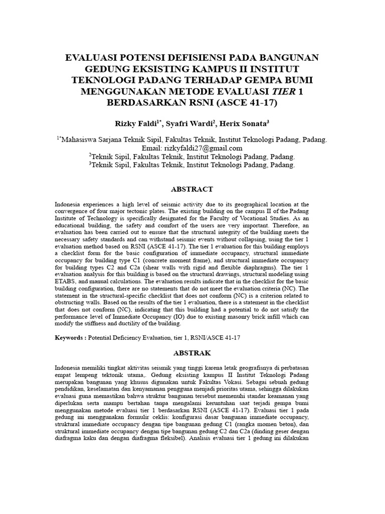 Evaluasi Potensi Defisiensi Pada Bangunan Gedung Eksisting Kampus Ii ...
