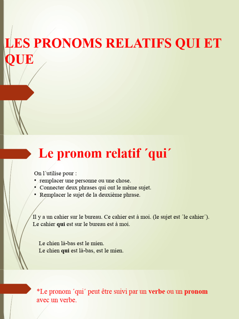 Les Pronoms Rélatifs Que Et Qui | PDF | Pronom | Sujet (Grammaire)