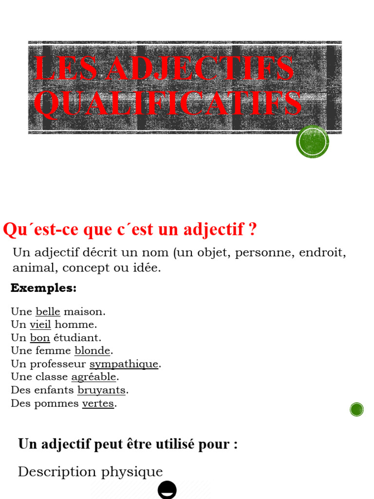 Les Adjectifs Qualificatifs | PDF | Morphologie linguistique | Linguistique