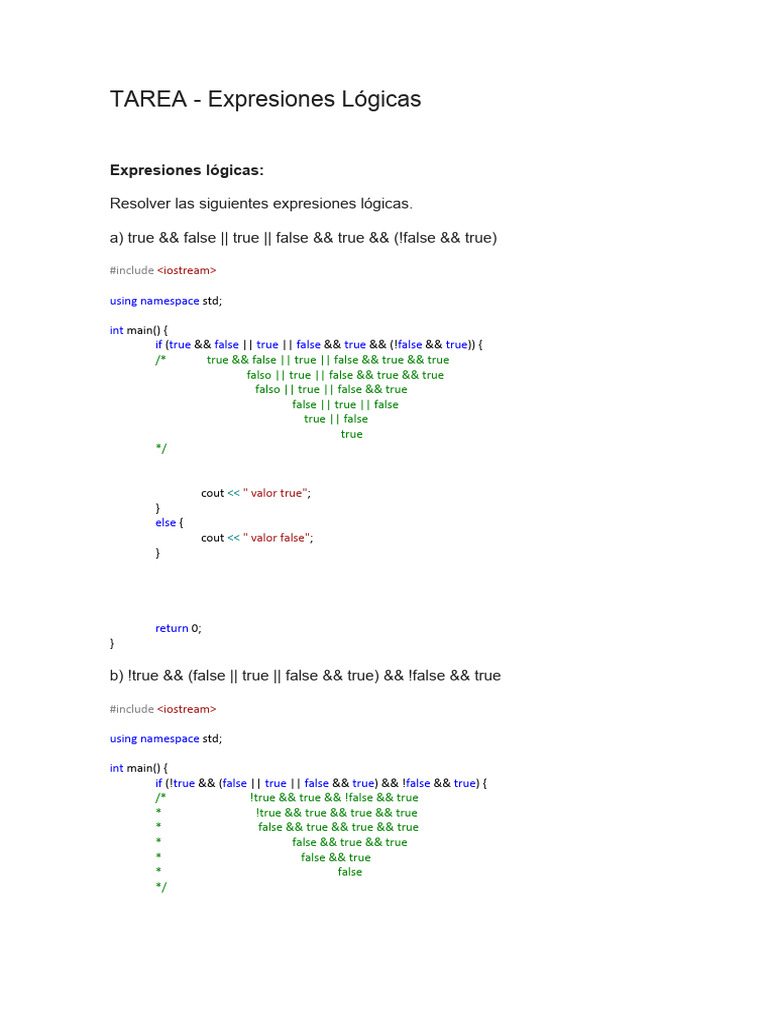 Tarea Expresiones Logicas | PDF | Paradigmas de programación ...