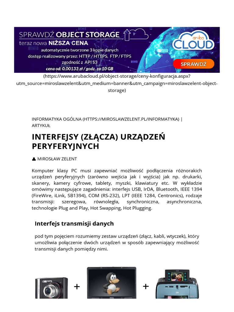 Interfejsy (Złącza) Urządzeń Peryferyjnych Informatyka Ogólna | PDF Interfejsy (Złącza) Urządzeń Peryferyjnych Informatyka Ogólna | PDF