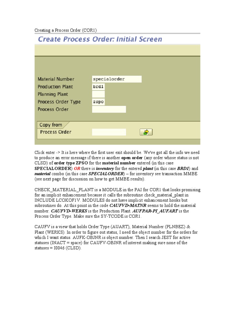 Finding User Exit Cor1 Cork | PDF | Inventory | Parameter (Computer Programming)