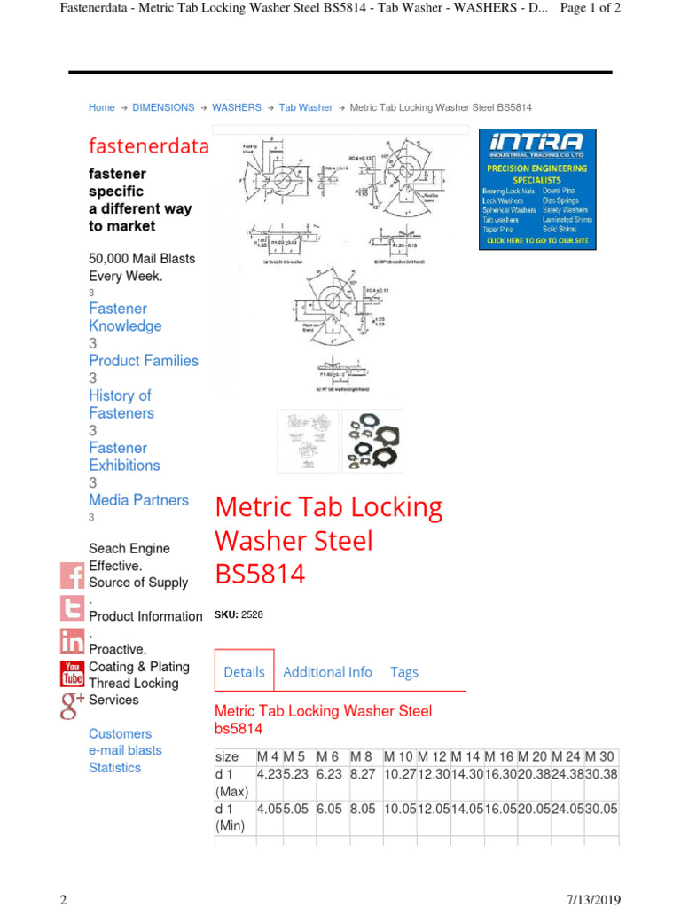 Tab Washer | PDF | Washer (Hardware) | Building Materials