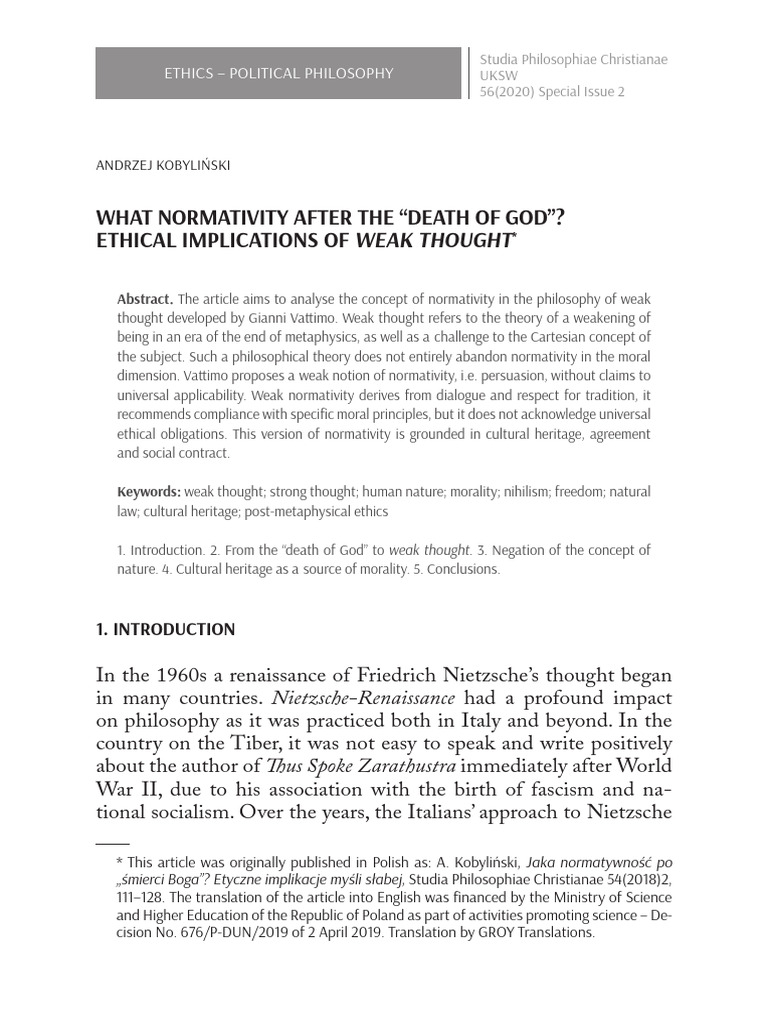 What Normativity After The Death of God | PDF | Gianni Vattimo | Free Will
