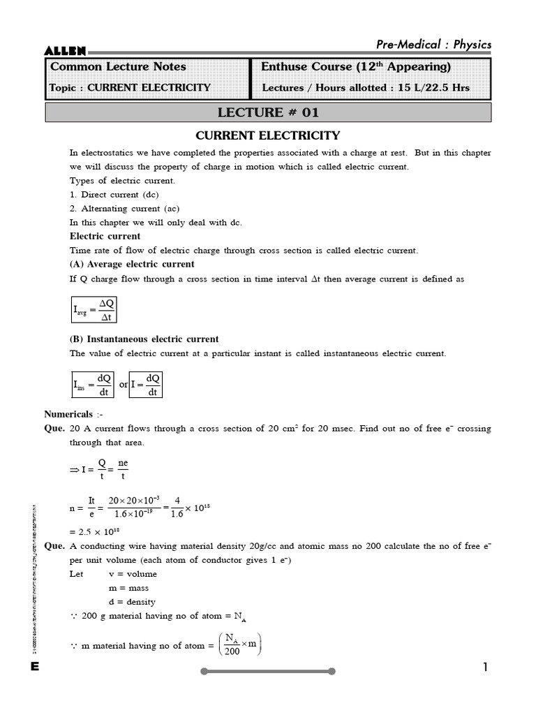 Current | PDF | Electric Current | Electrical Resistivity And Conductivity