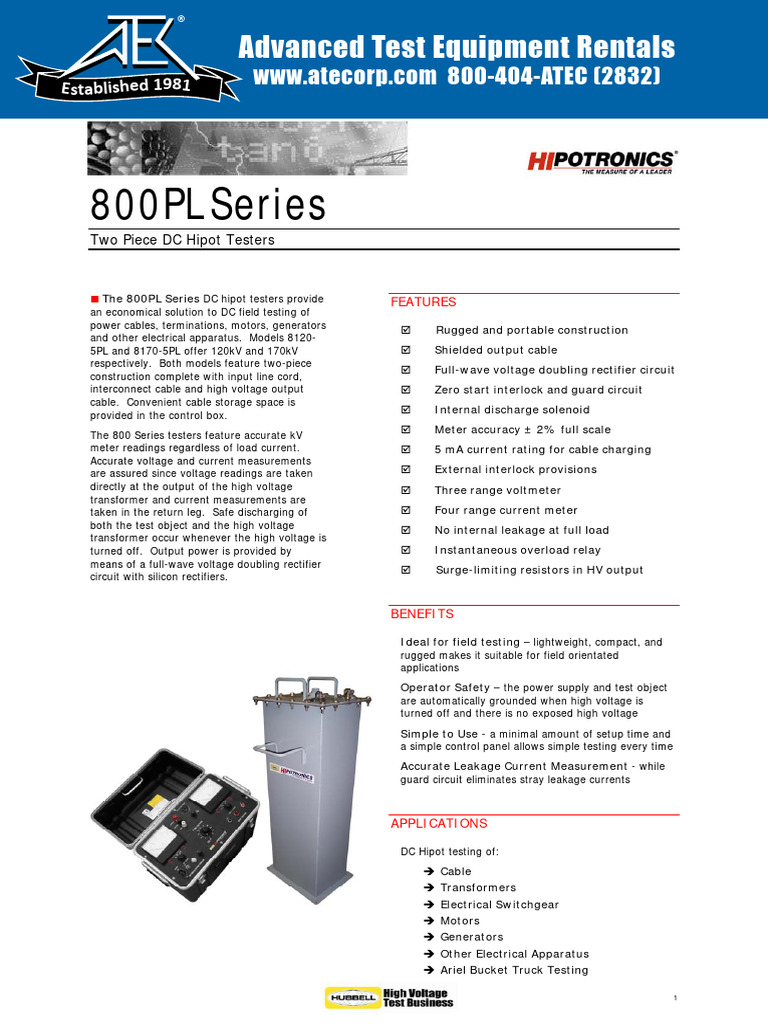 Hipotronics8120-5pl Datasheet | PDF | Voltage | Direct Current