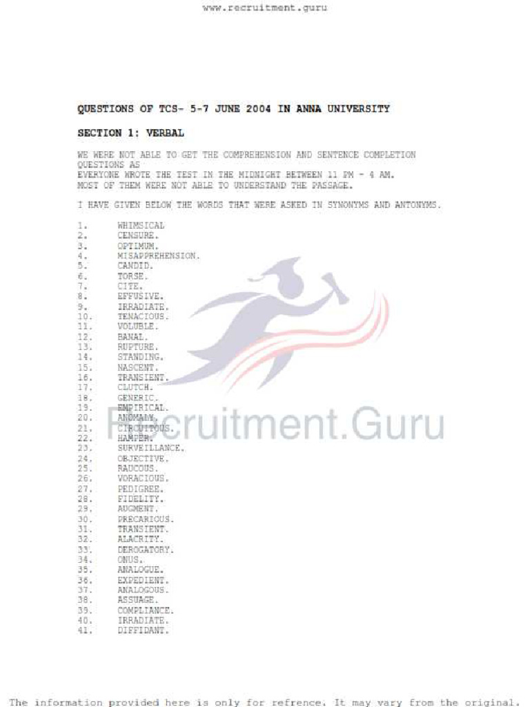 TCS Placement Papers 11 | PDF