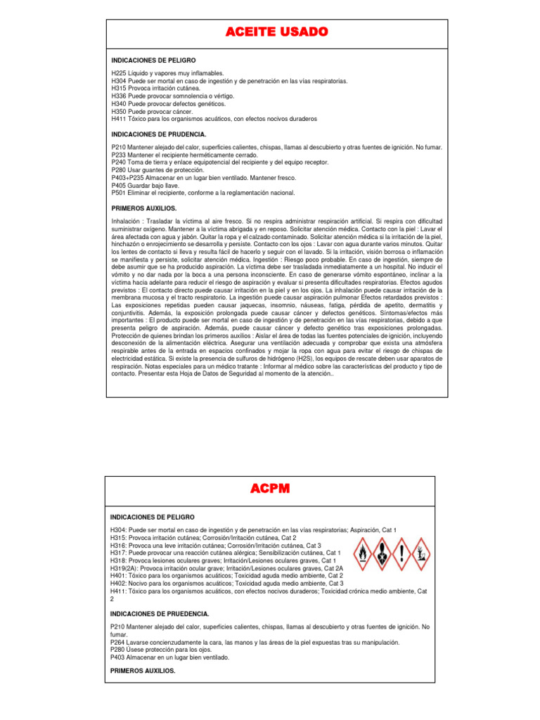 Etiquetas Productos Quimicos Sga 23-24 | PDF | Agua | Sistema respiratorio