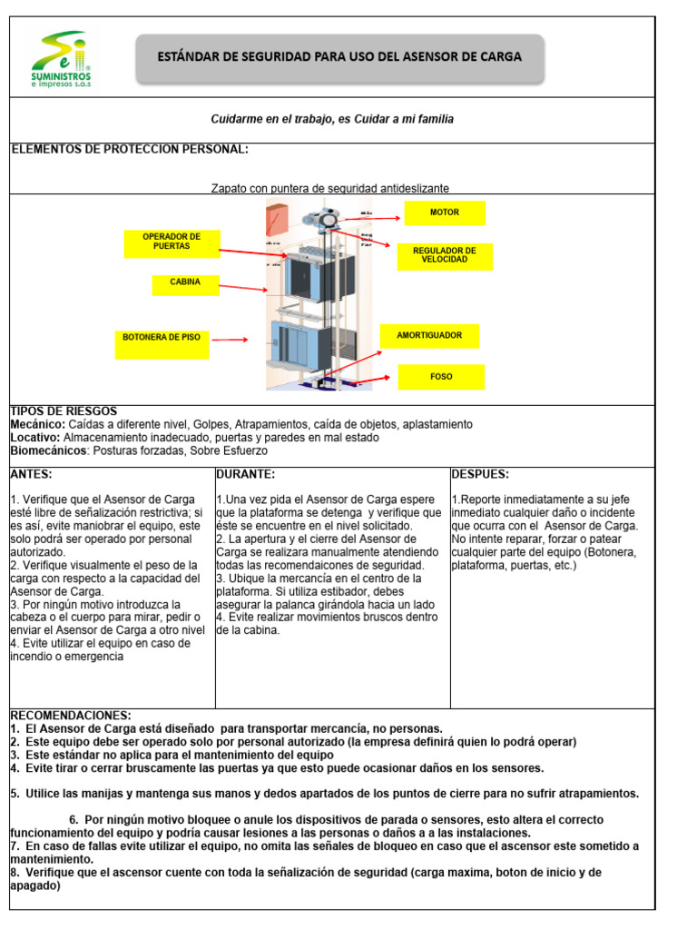 Estándarde - Seguridad Uso de Asensor de Carga | PDF | Ascensor