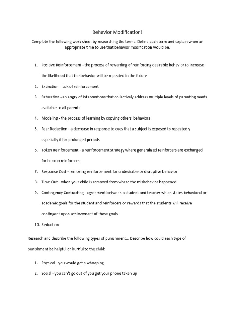behavior modification | PDF | Reinforcement | Punishments