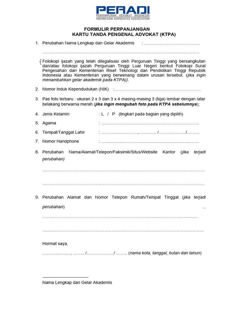 Formulir Dan Syarat Perpanjangan KTPA 2025 2027 | PDF