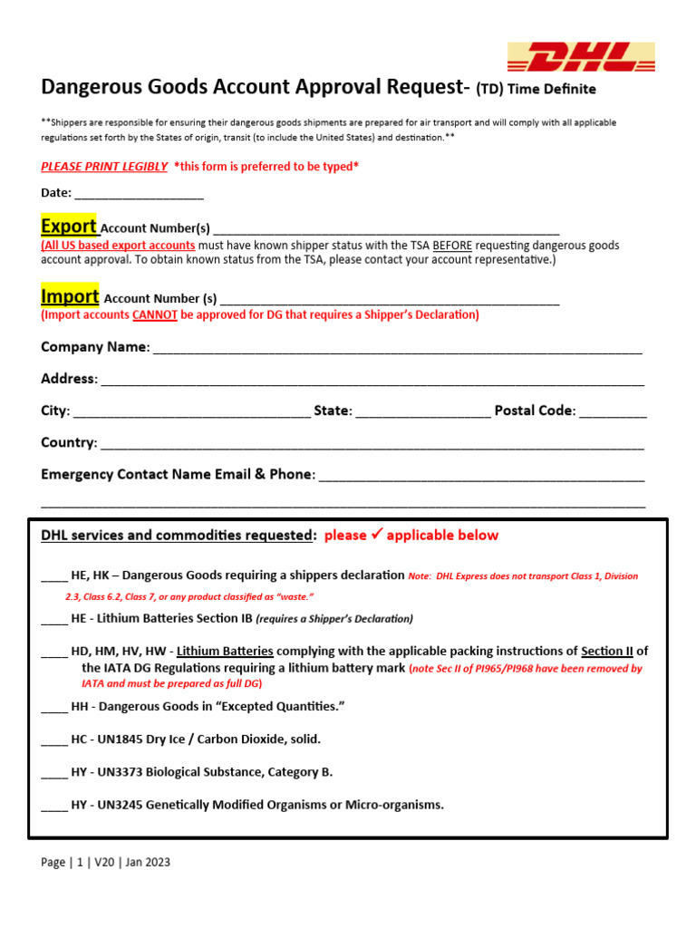 TD DG Account Approval Request Form V20 | PDF | Dangerous Goods