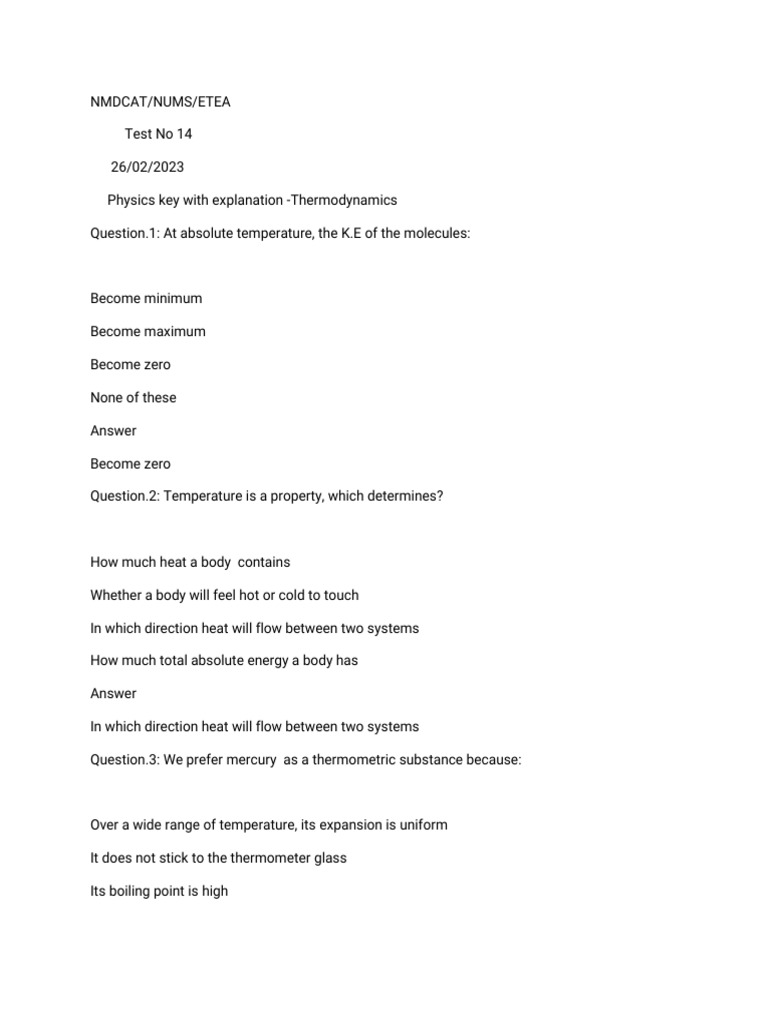 Thermodynamics Key | Download Free PDF | Temperature | Gases