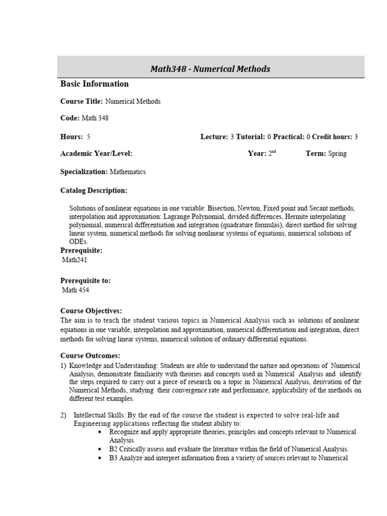 Math348-Course Syllabus | PDF | Numerical Analysis | Mathematical Analysis