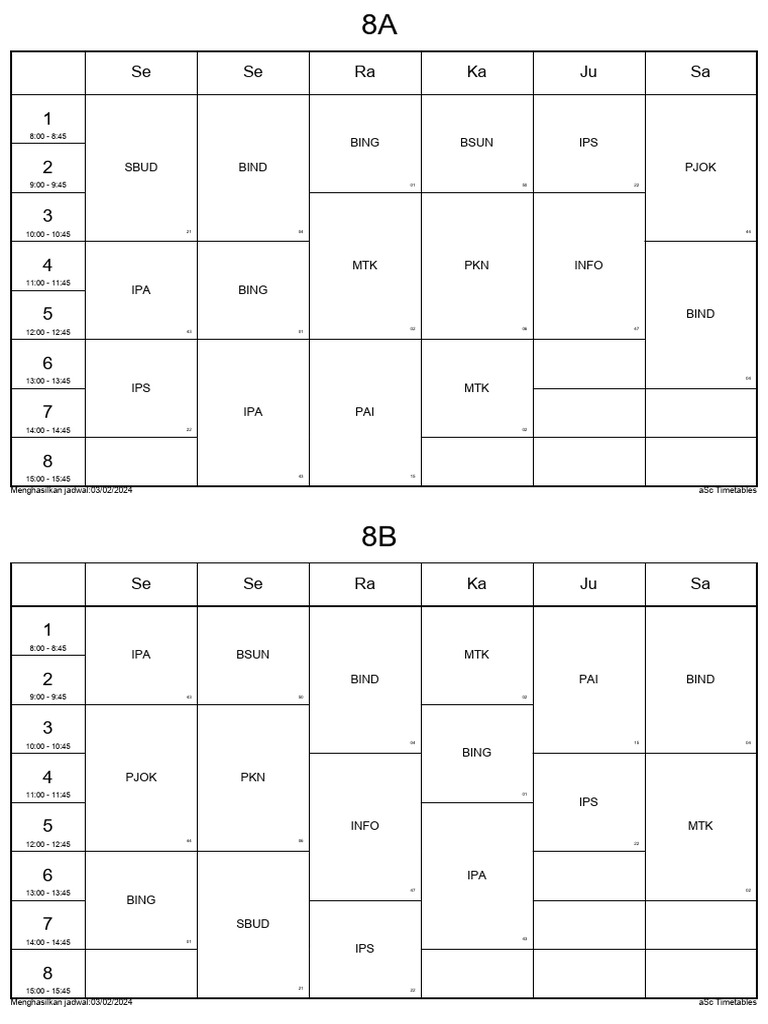 Jadwal Perkelas 8a 8b Pdf