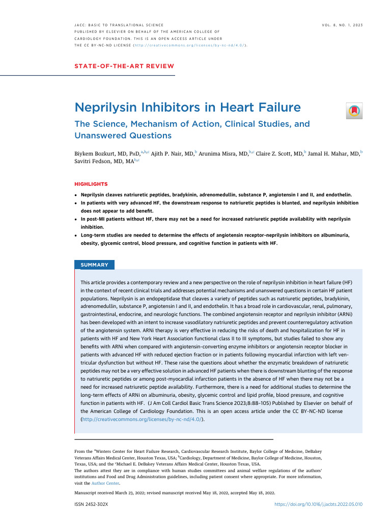 Neprilysin Inhibitors in Heart Failure the Science M 2023 JACC Basic to ...