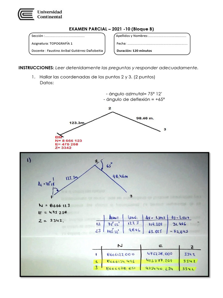 Examen Parcial - Topografia 1 - 2021. | PDF