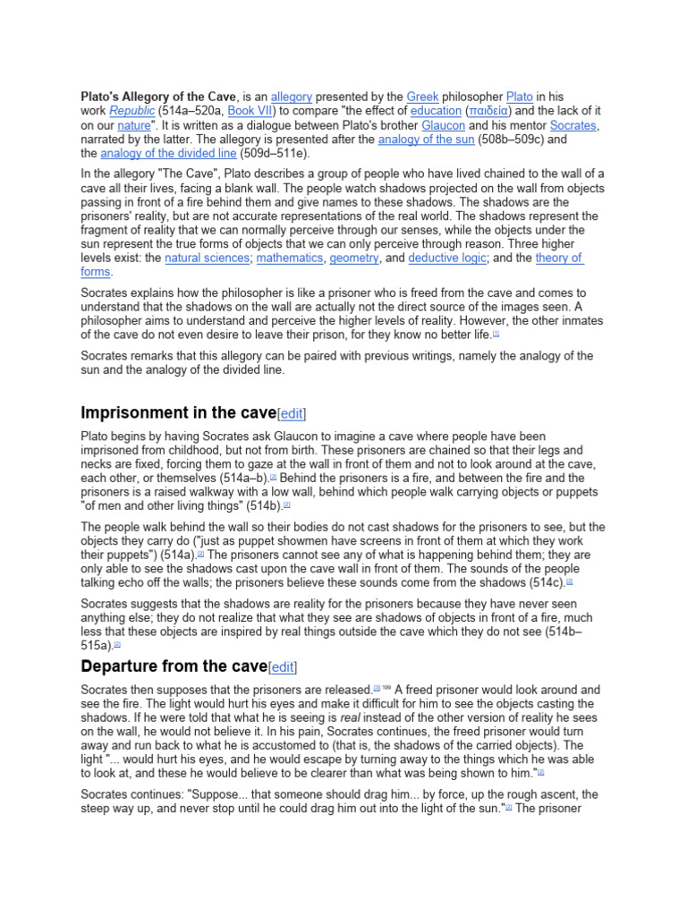 Allegory of The Cave | PDF | Plato | Epistemology